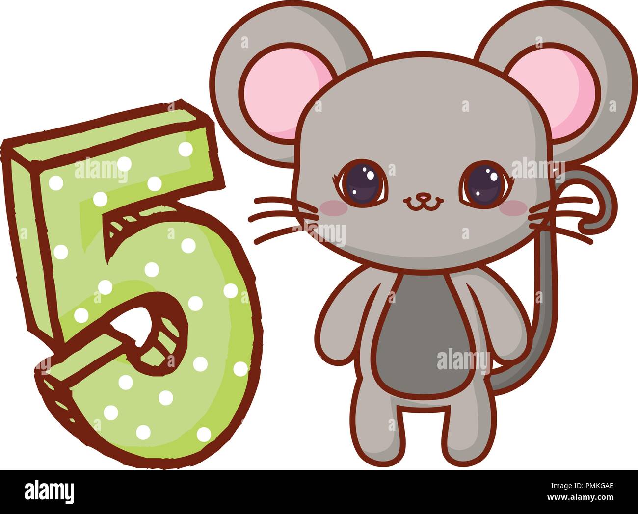 cute mouse and number five icon over background, vector illustration ...