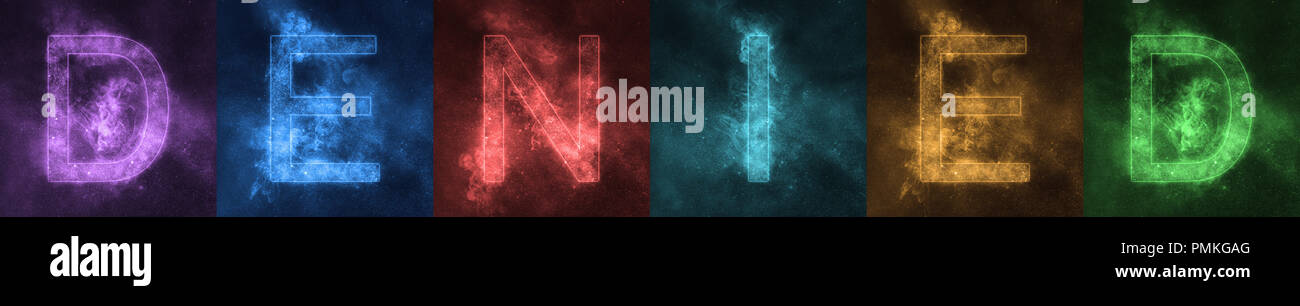 Word lettering DENIED Space stylized colorful Letters. DENIED banner ...