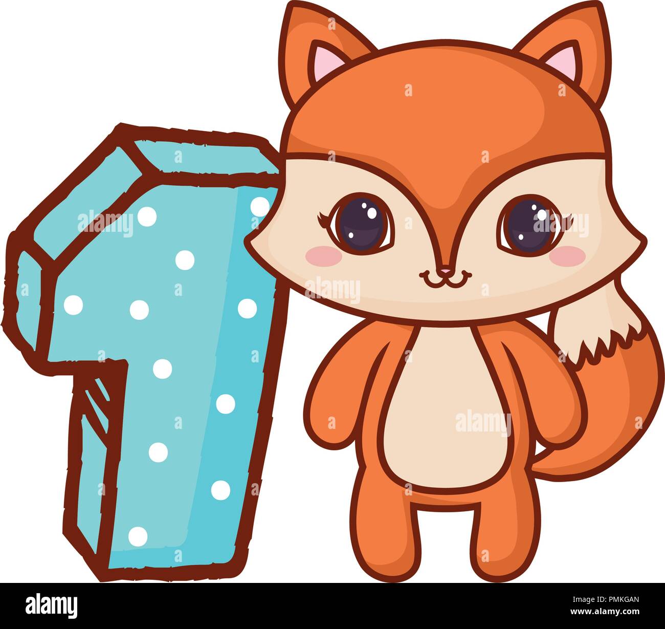 cute fox and number one icon over background, vector illustration Stock ...