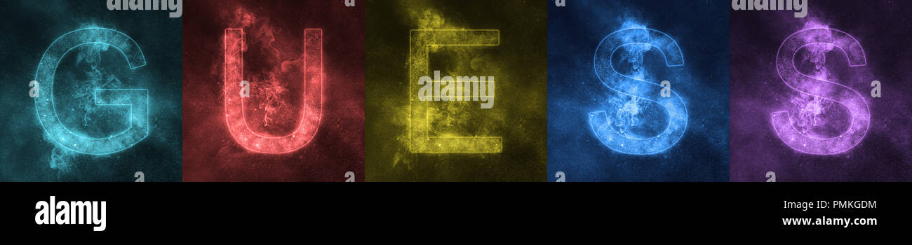 Word lettering GUESS Space stylized colorful Letters. GUESS banner ...