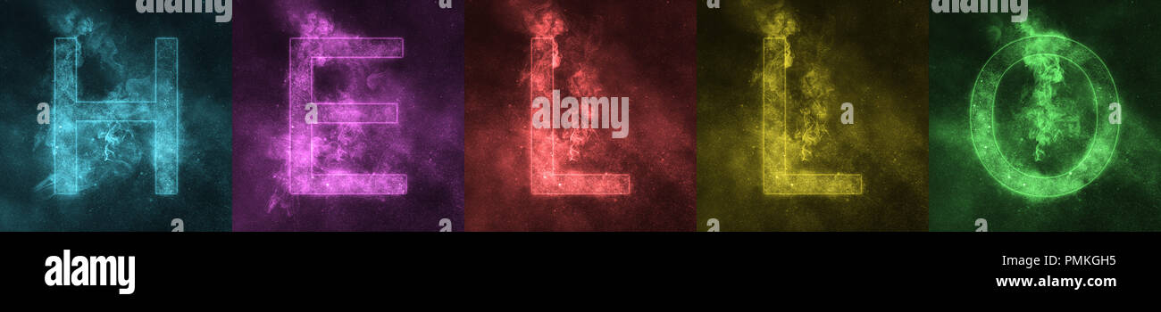 Word lettering HELLO Space stylized colorful Letters. HELLO banner ...