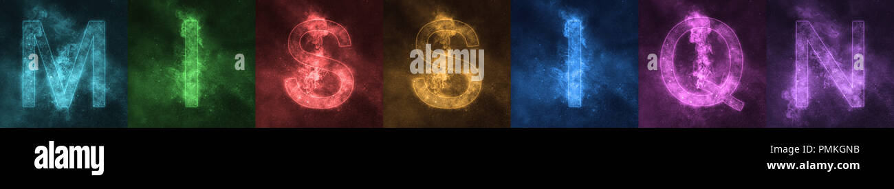 Word lettering MISSION Space stylized colorful Letters. MISSION banner ...