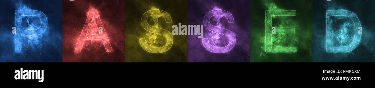 Word lettering PASSED Space stylized colorful Letters. PASSED banner ...