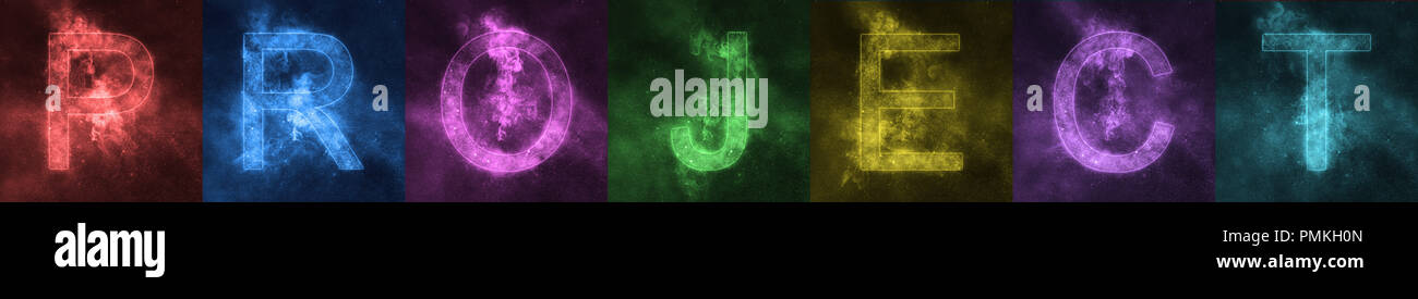 Word lettering PROJECT Space stylized colorful Letters. PROJECT banner ...