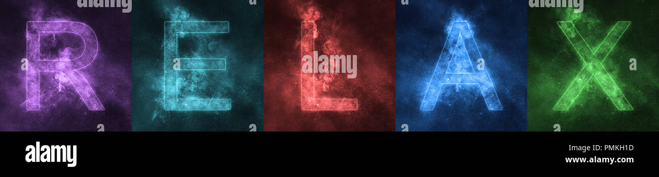 Word lettering RELAX Space stylized colorful Letters. RELAX banner ...