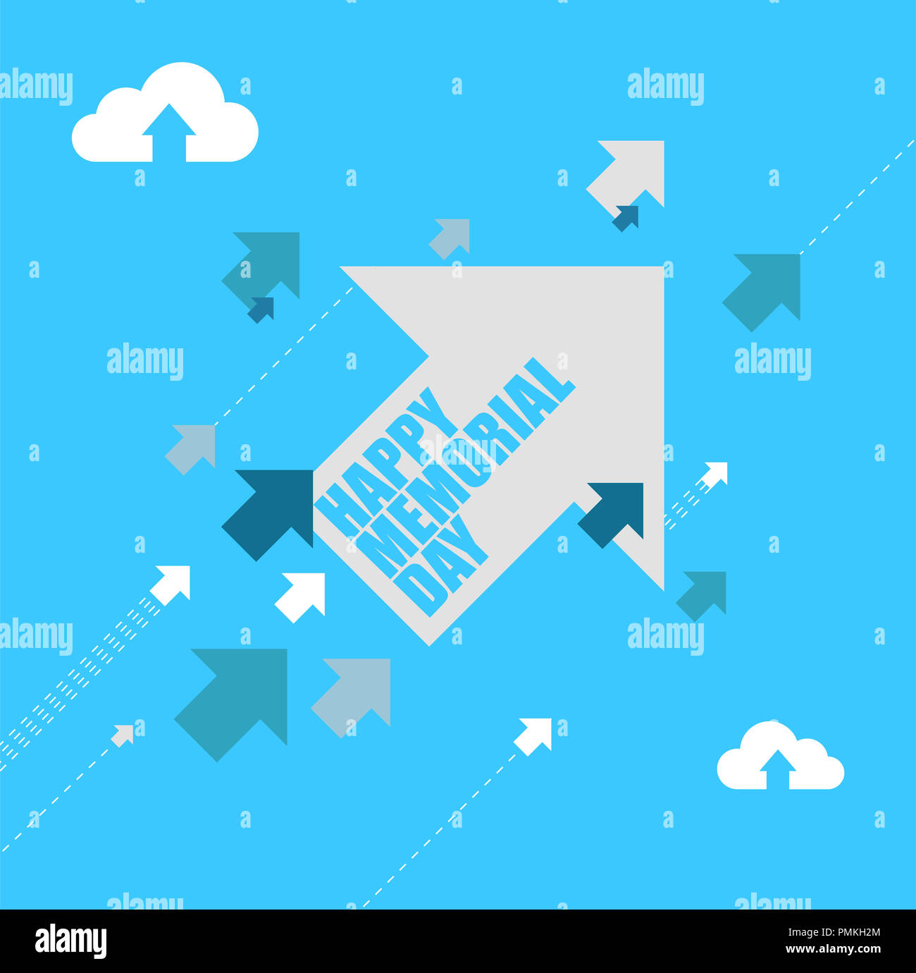 happy memorial day multiple arrows following a leader concept, isolated ...
