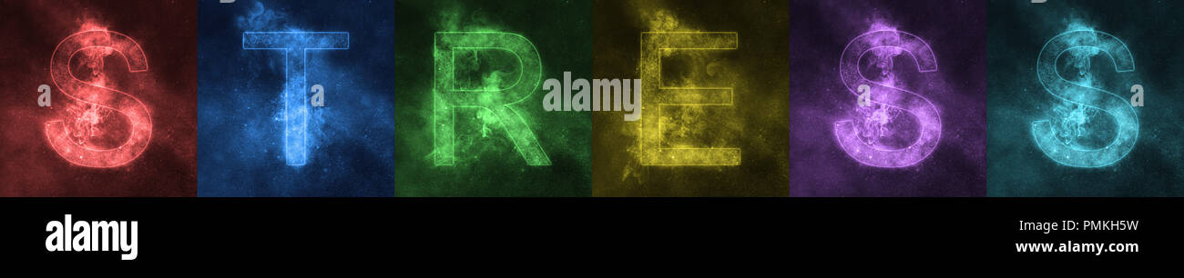 Word lettering STRESS Space stylized colorful Letters. STRESS banner ...