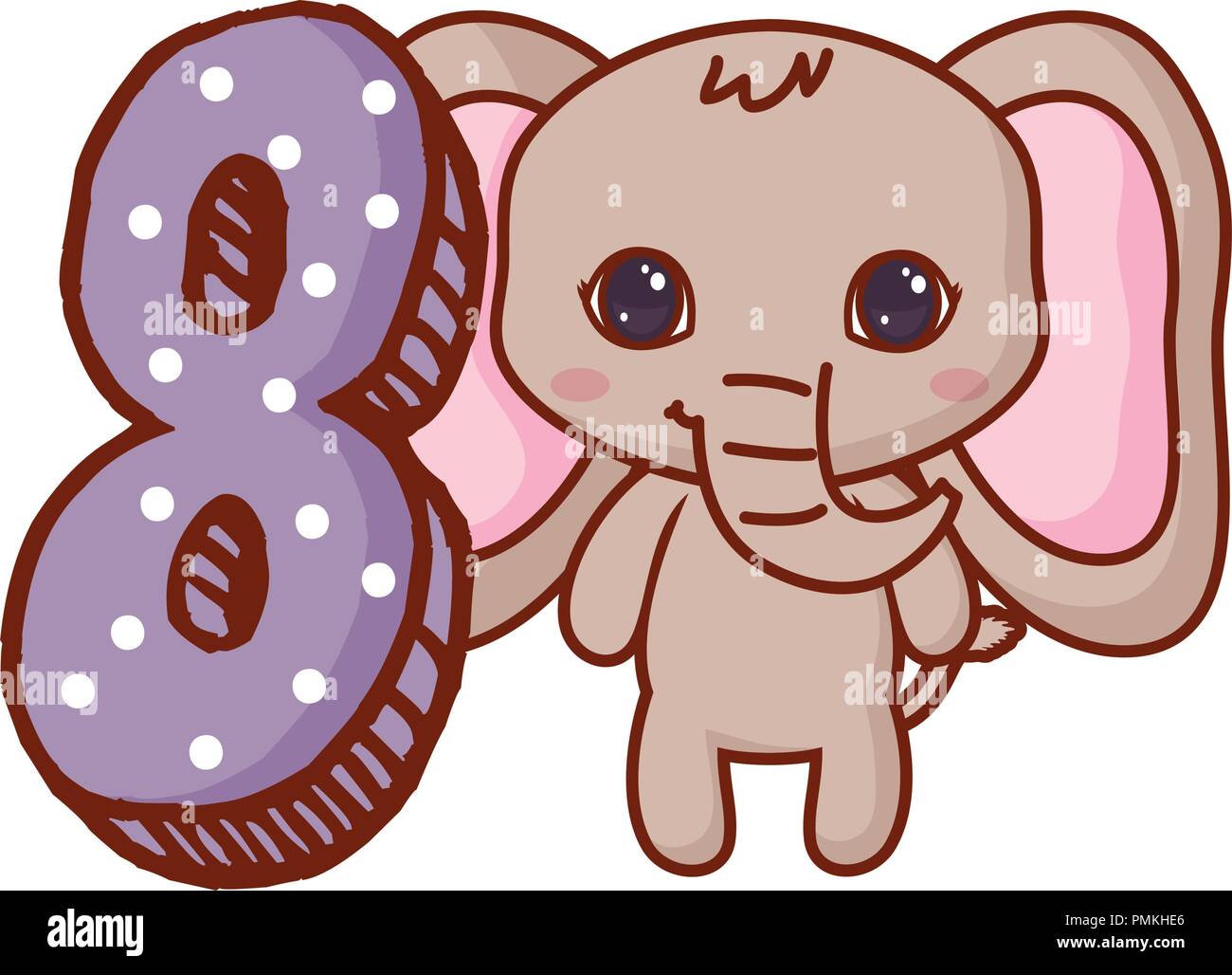 cute elephant and number 8 icon over background, vector illustration ...