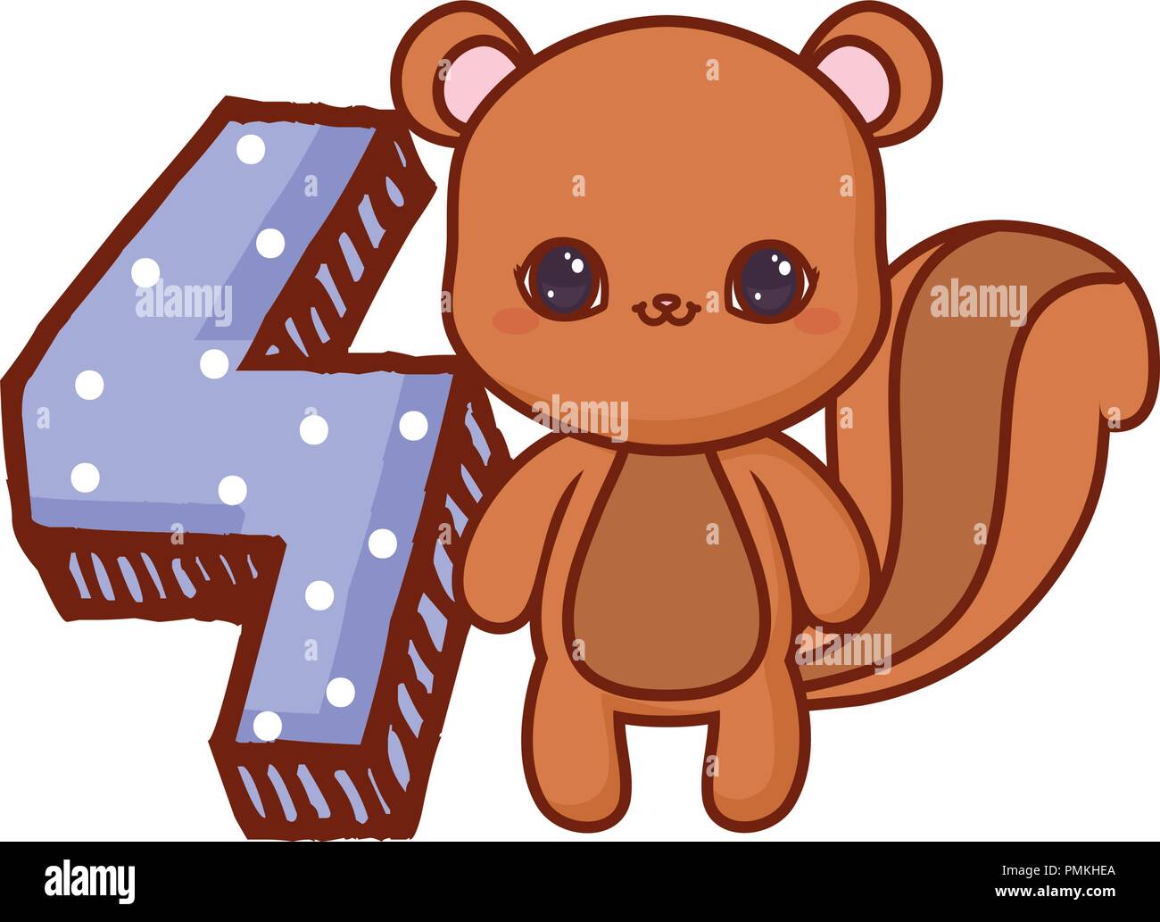 cute squirrel and four number icon over white background, vector ...