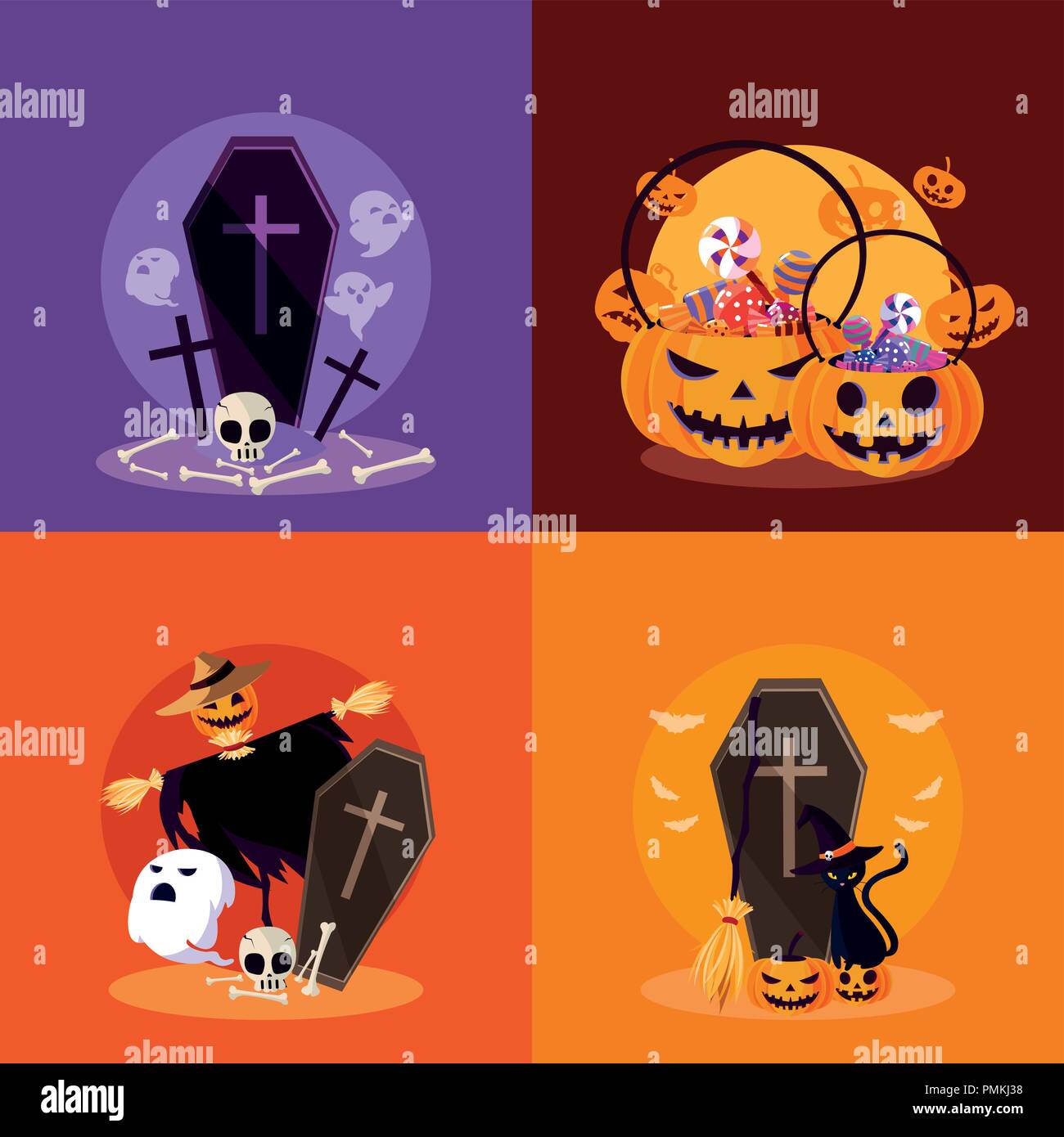 halloween card with set characters vector illustration design Stock ...