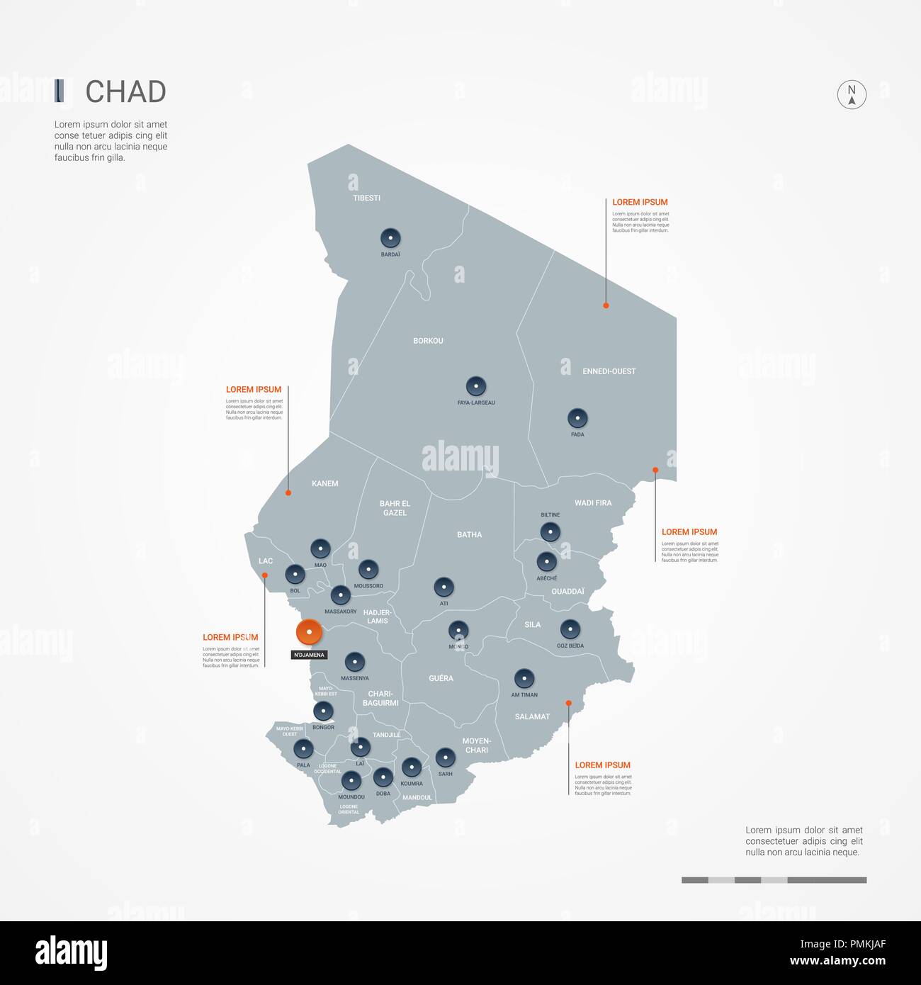 Chad map with borders, cities, capital and administrative divisions ...