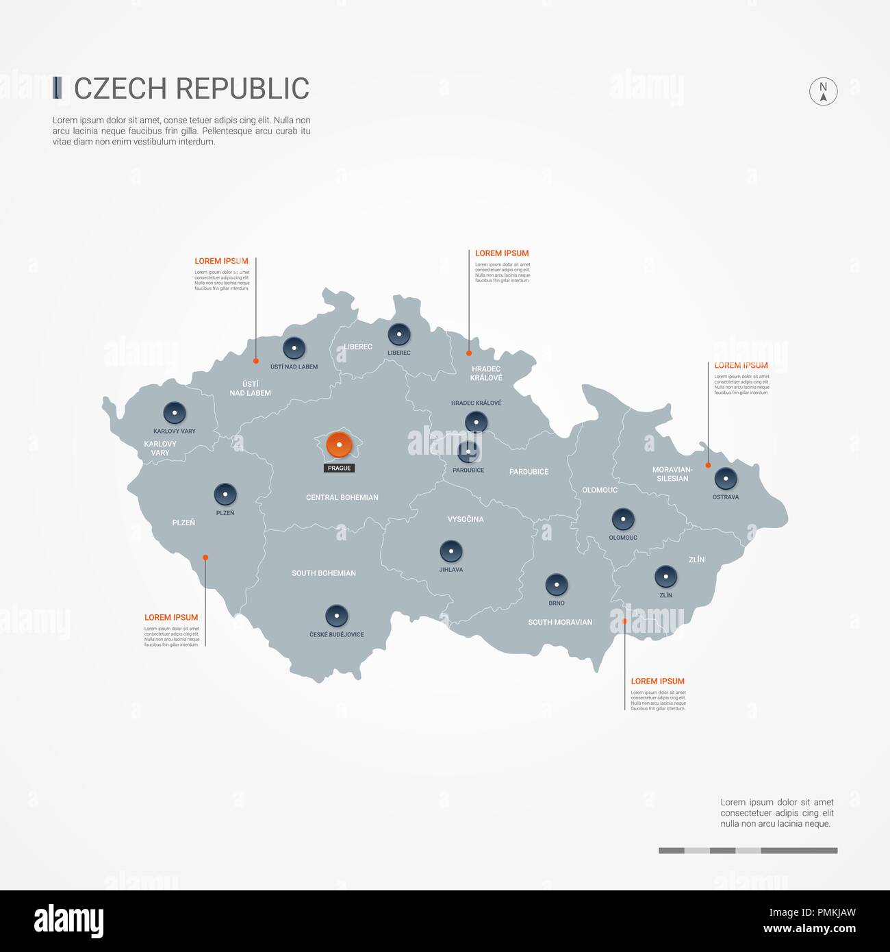 Czech Republic map with borders, cities, capital and administrative ...