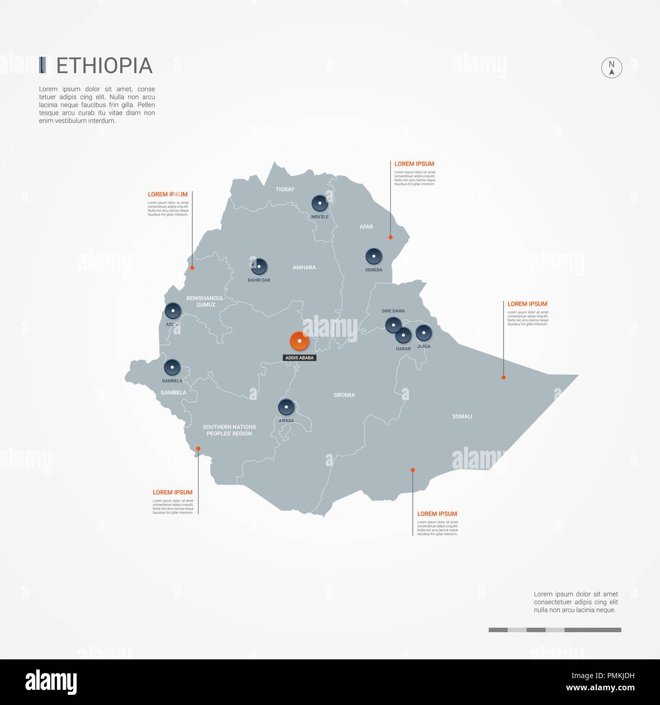Ethiopia map with borders, cities, capital and administrative divisions ...