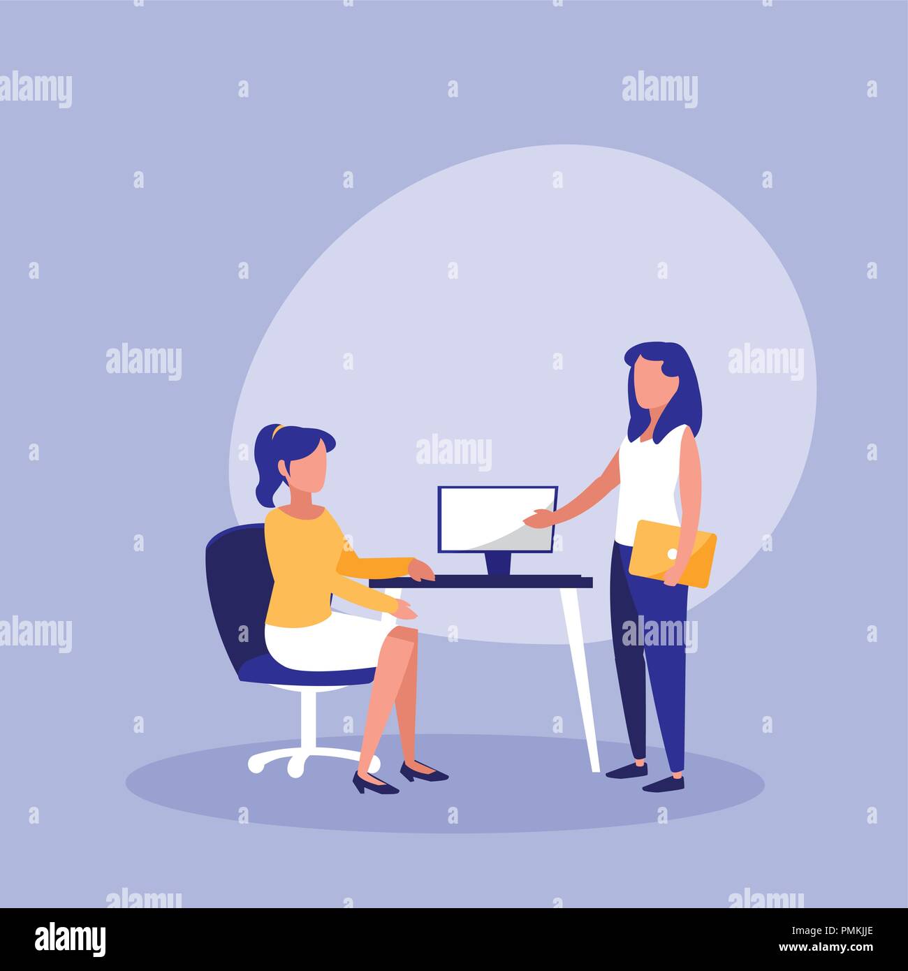 group of women with desktop in workplace vector illustration design ...