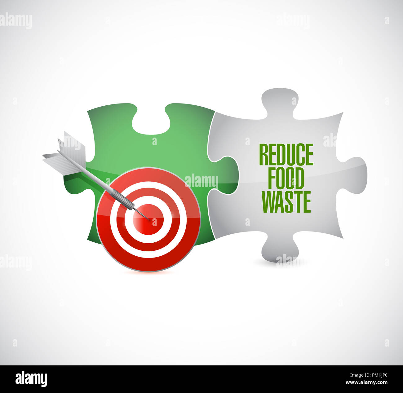 Reduce Food Waste puzzle pieces message isolated over a white ...