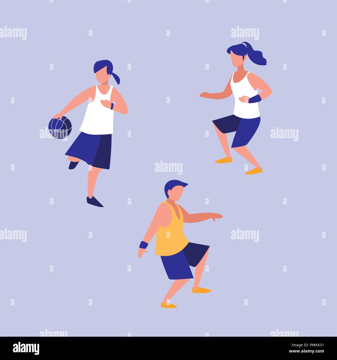 people practicing basketball avatar character vector illustration ...