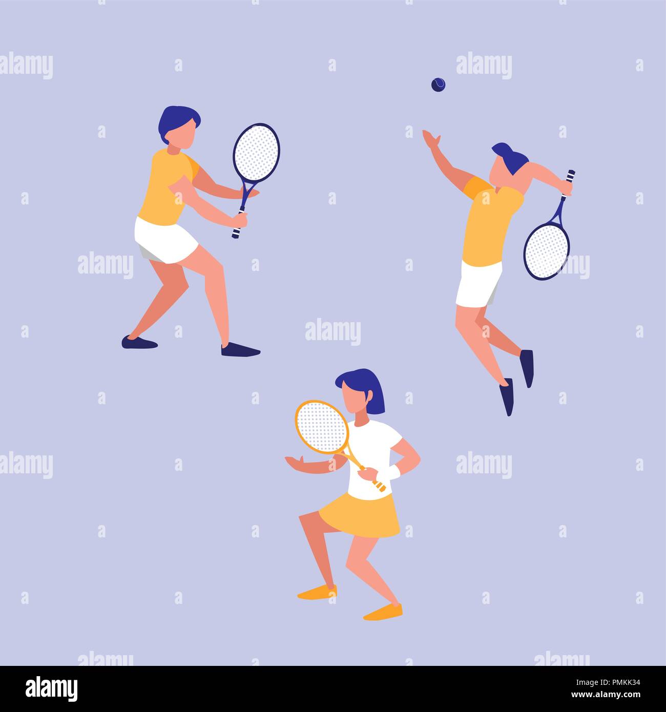 group people practicing tennis avatar character vector illustration ...