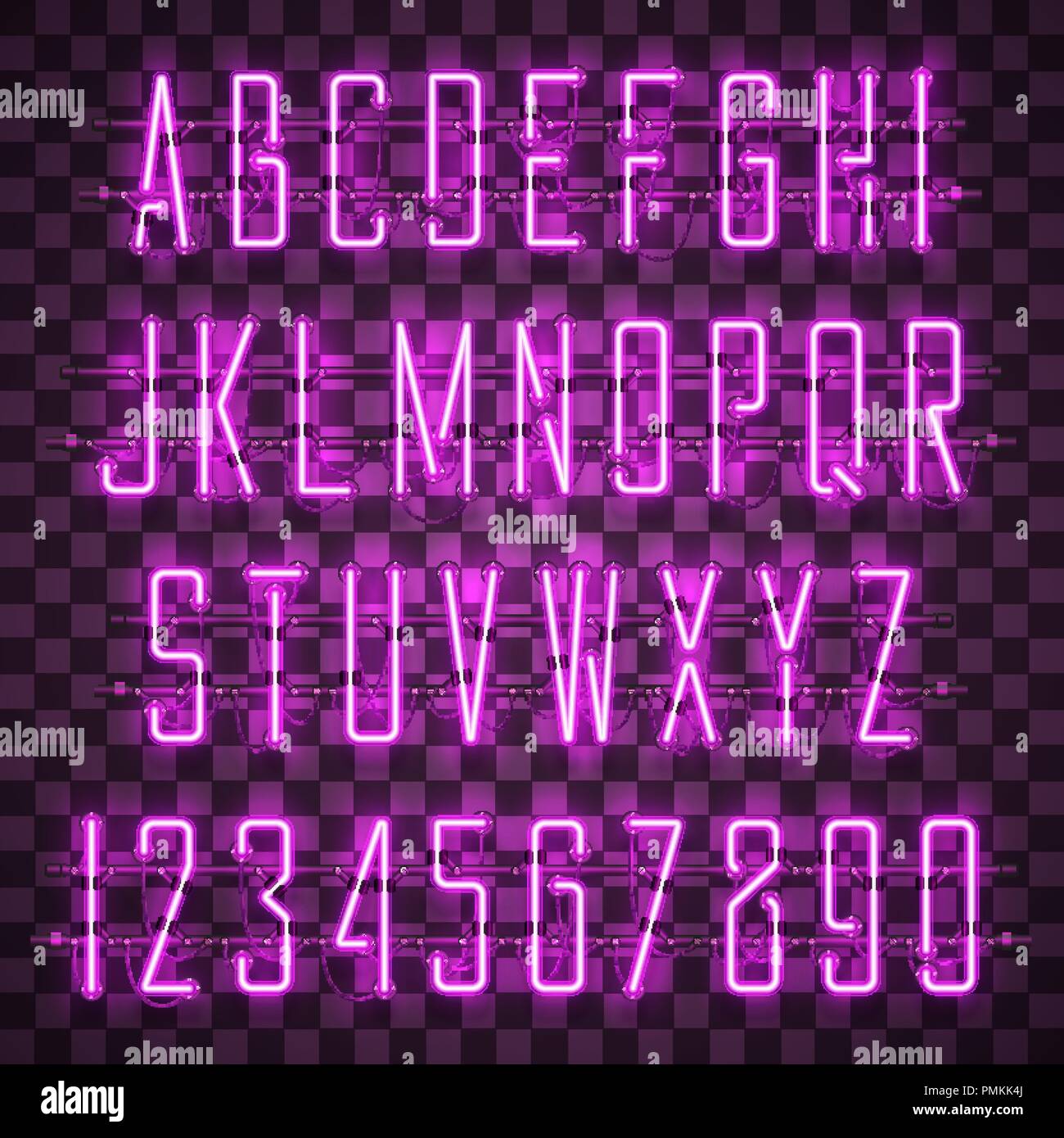 Shining and glowing purple neon alphabet and digits Stock Vector Image ...