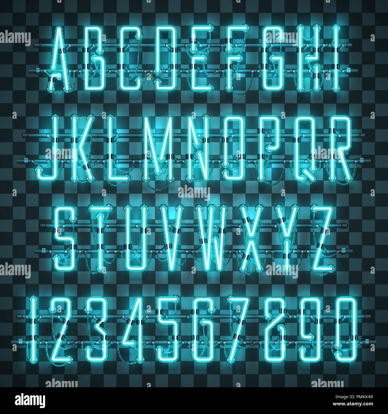 Shining and glowing blue neon alphabet and digits Stock Vector Image ...