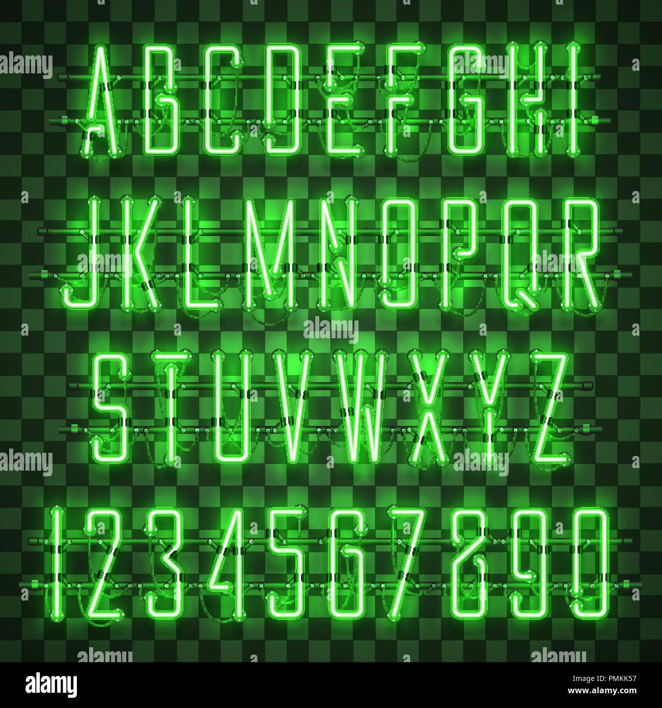 Shining and glowing green neon alphabet and digits Stock Vector Image ...