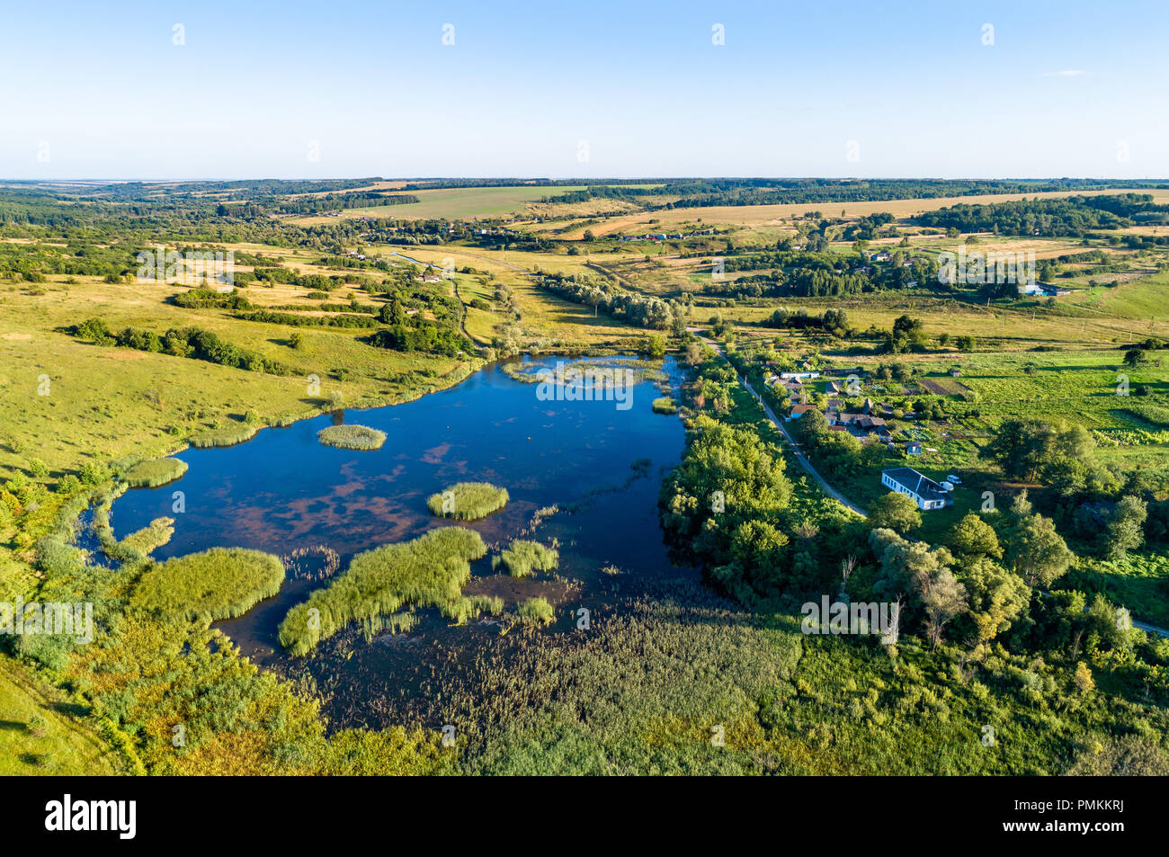 Aerial landscape of Russian Chernozemye. Provotorova village, Kursk ...