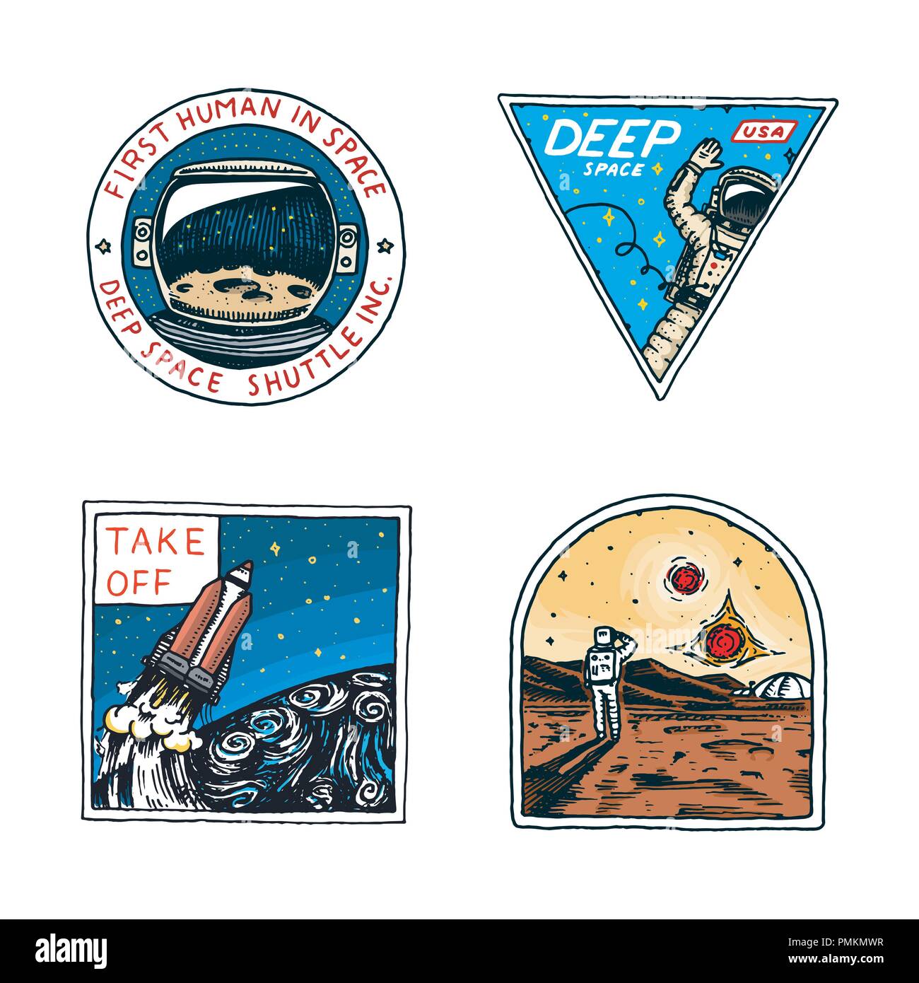 Set of Space logo. Human mission to Mars. Exploration of the ...