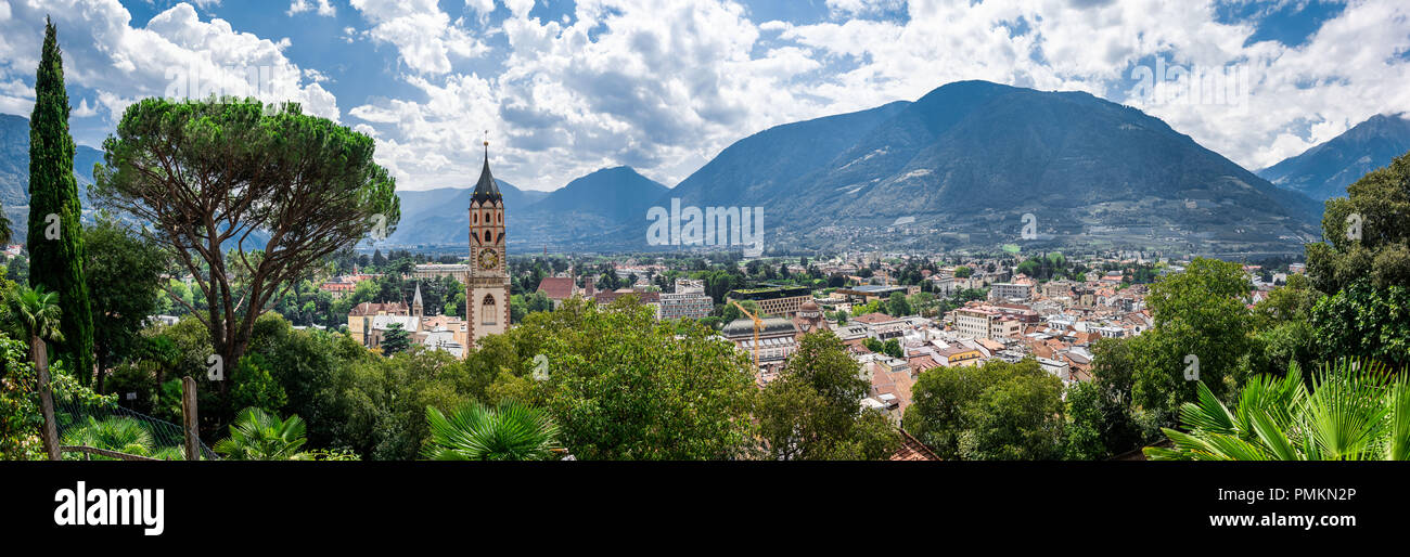 The town of Meran sorrounded by mountains in South Tyrol Stock Photo ...