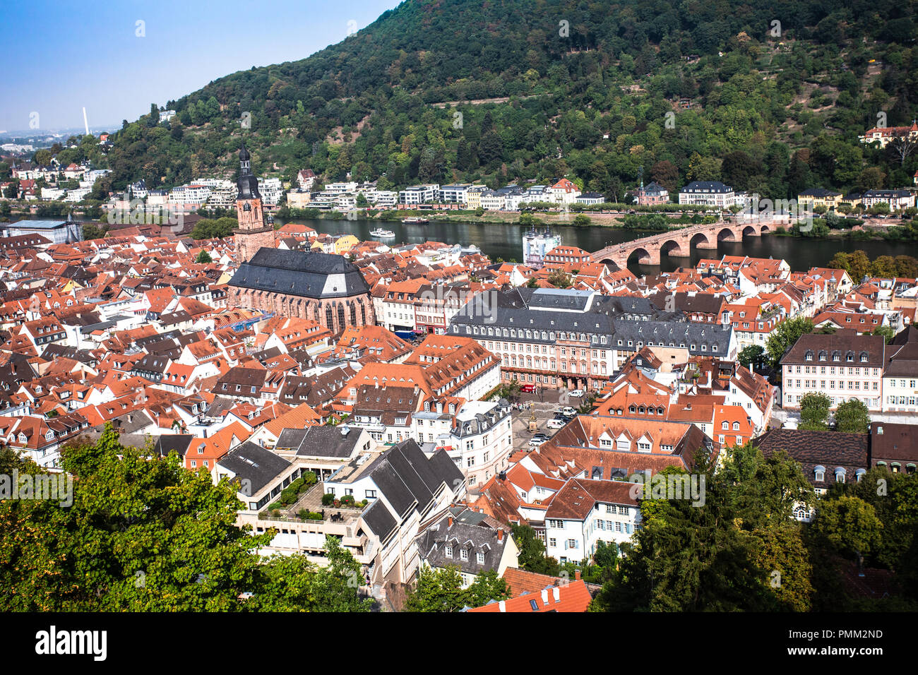 View across the city of Heidelberg Germany with rooftop, old ...
