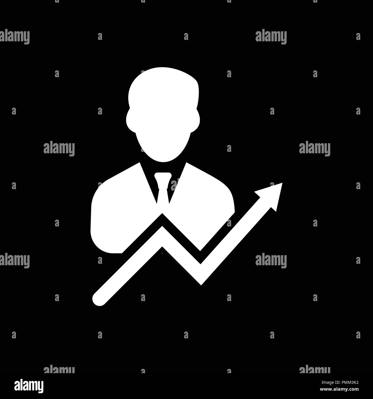 Arrow going up - with businessman icon vector white Stock Vector Image ...