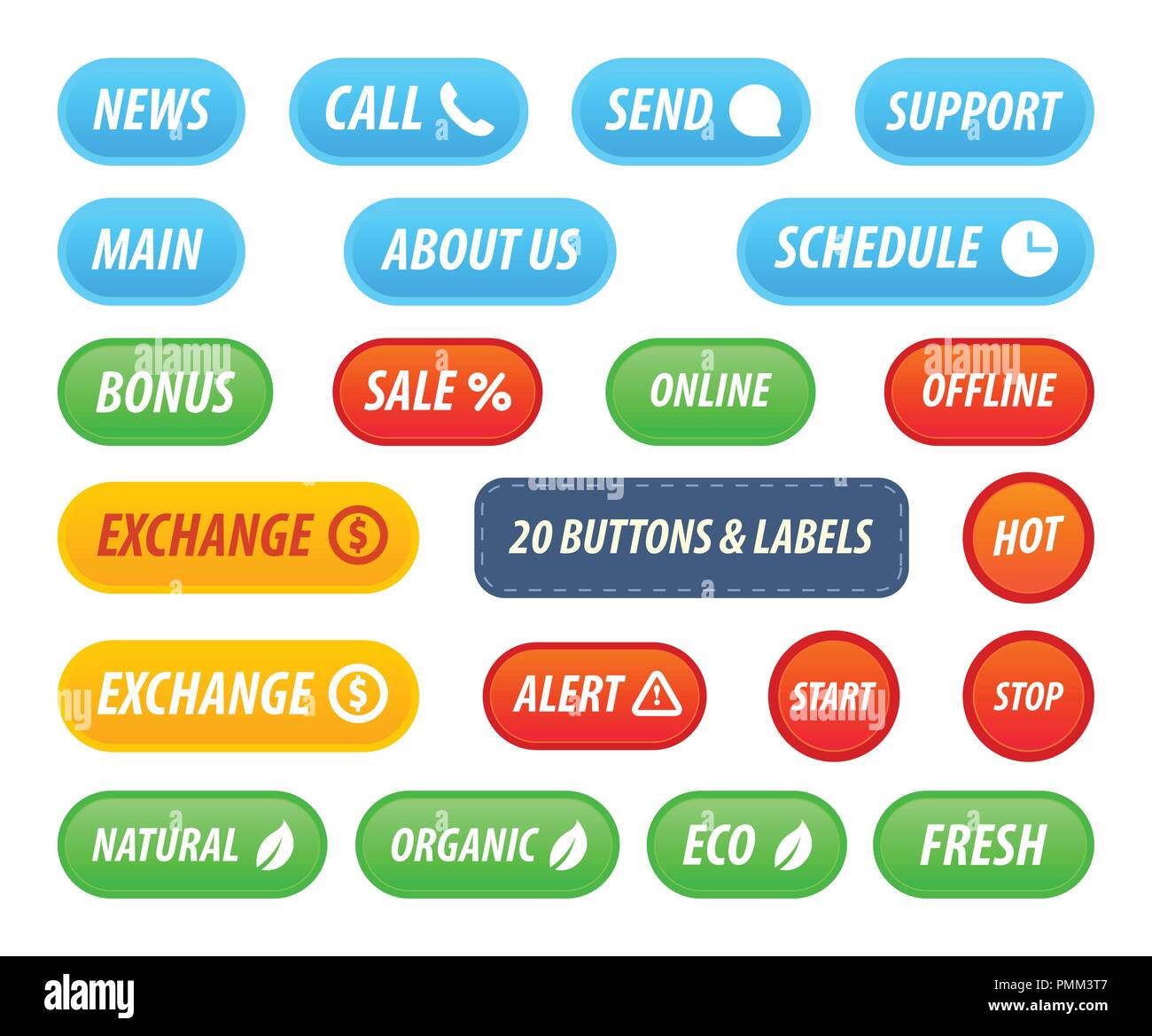 Set of Buttons and Labels for Web Site or Decoration of App and ...