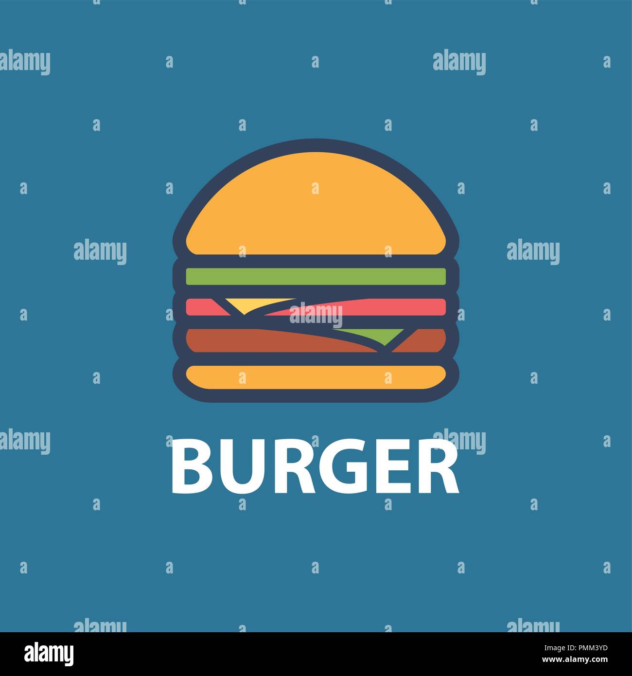 Burger Flat Line Art Design. Vector Illustration isolated on blue ...