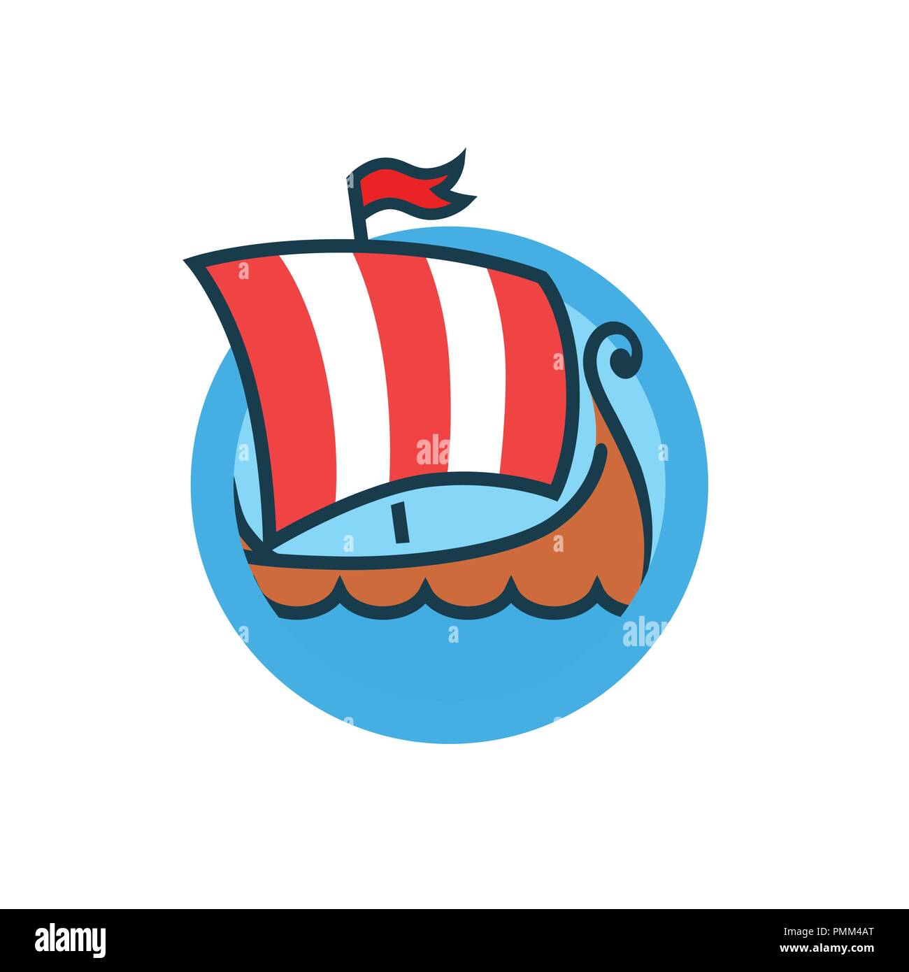 Emblem with Scandinavian Vikings Warship - Drakkar. Vector symbol ...