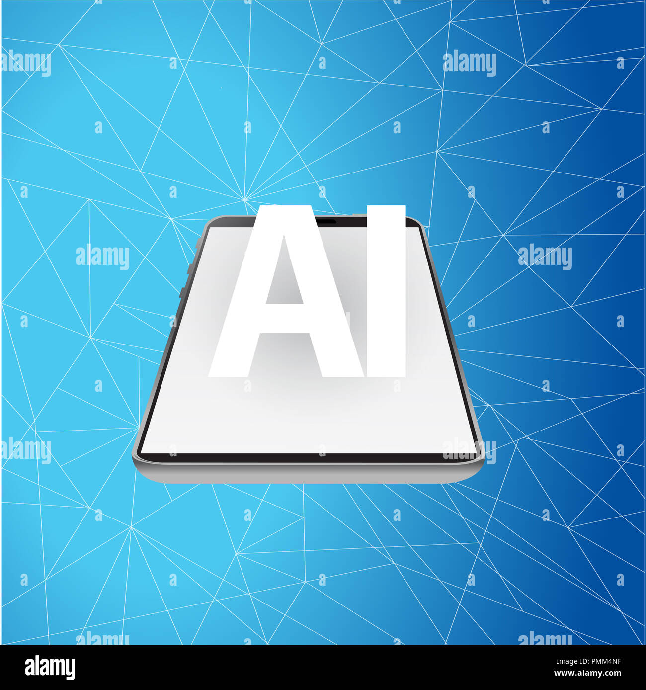 smartphone artificial intelligence network illustration over a blue background Stock Photo - Alamy