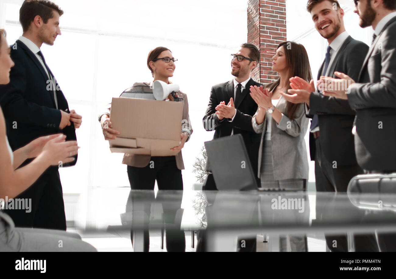 business team applauds the new employee on the first working day Stock ...