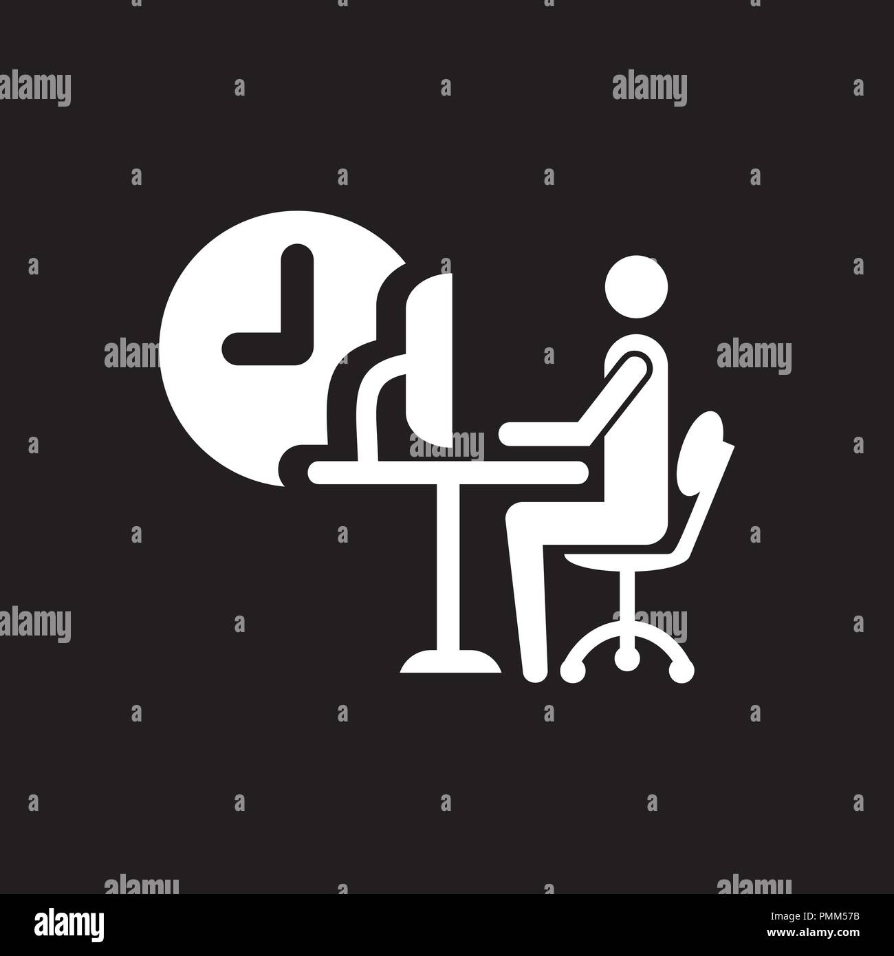 Businessman working on a computer - Glyph style vector icon white Stock ...