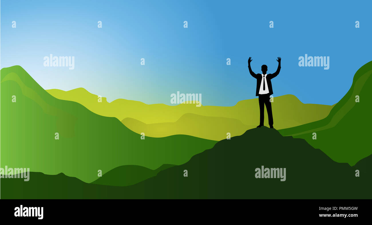 Businessmen on a green mountain peak. business concept. leadership ...
