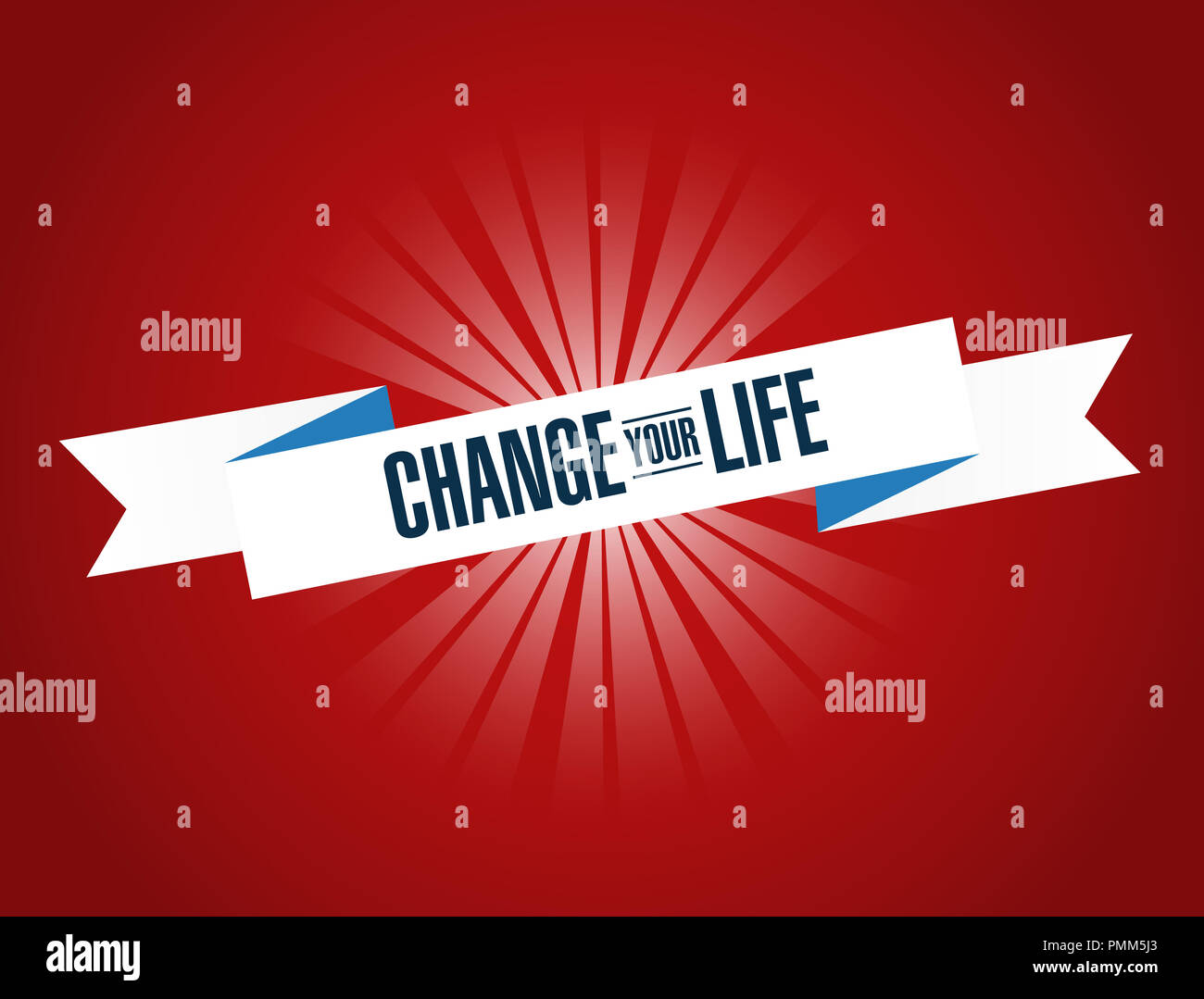 change your life ribbon. Vector Illustration. isolated over a red ...