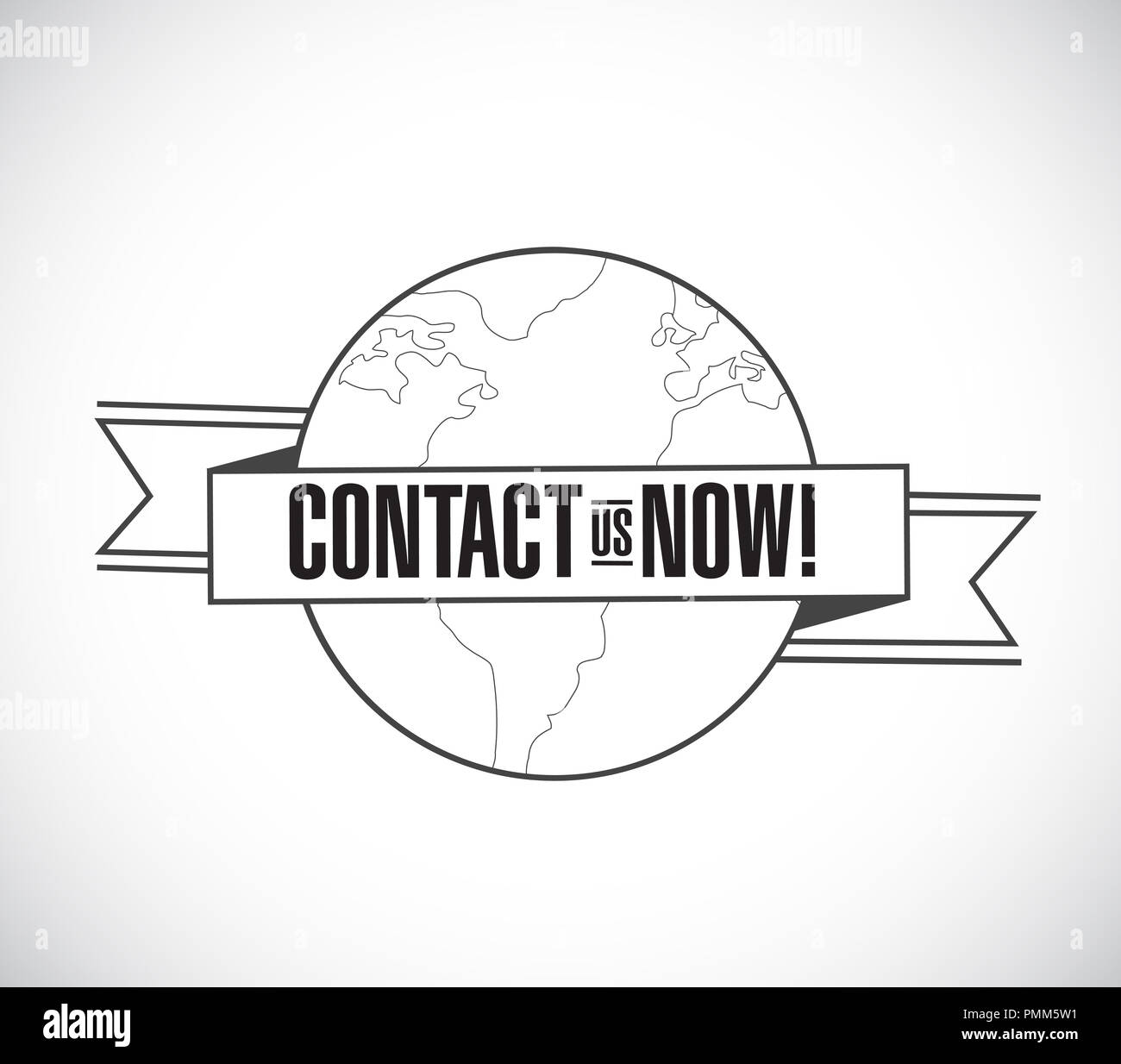 Contact us now line globe ribbon message concept isolated over a white ...