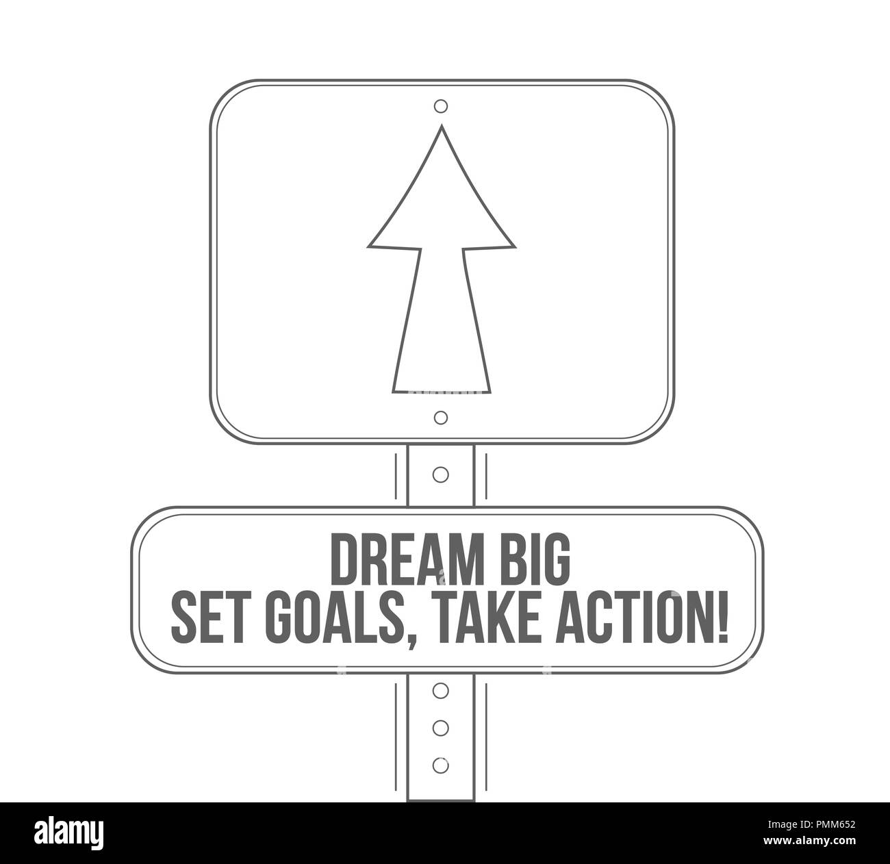 dream big, set, goals, take action line street sign isolated over a ...