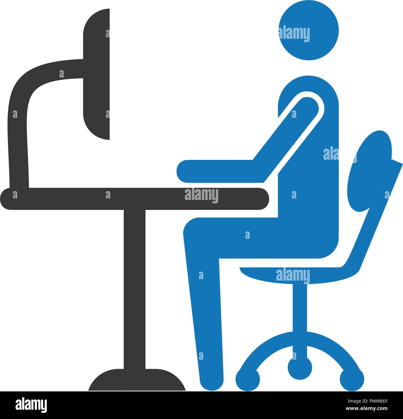 Businessman working in the computer icon blue Stock Vector Image & Art ...