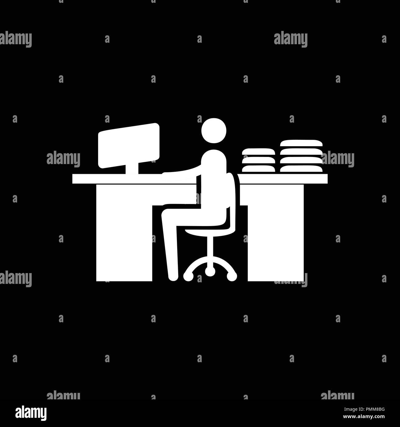 Businessman working on the computer in office icon white Stock Vector ...
