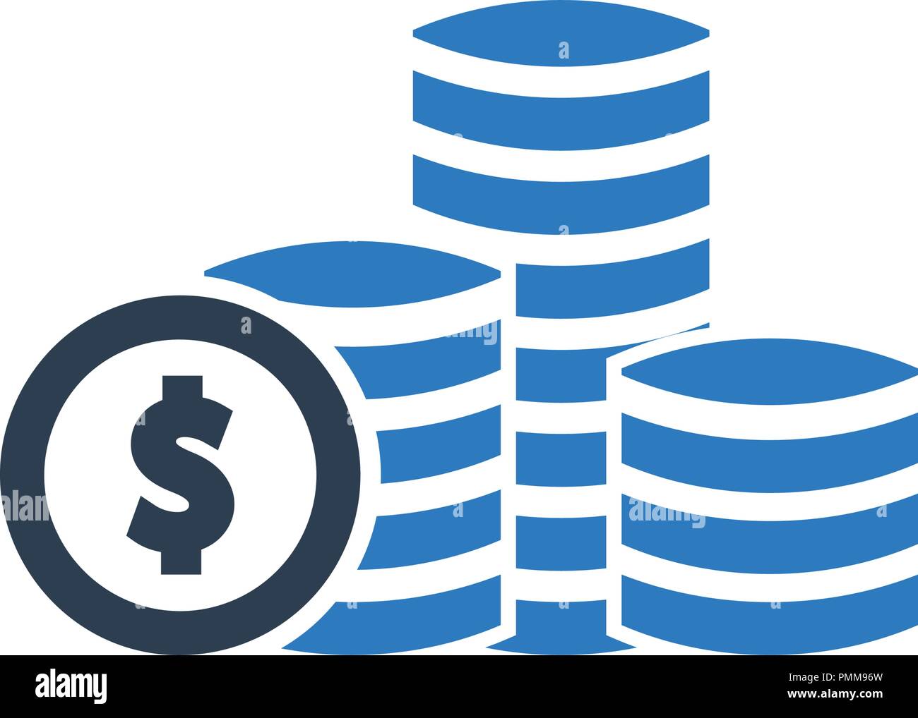 Coin money finance sign - Dollar coin currency stack icon blue Stock ...