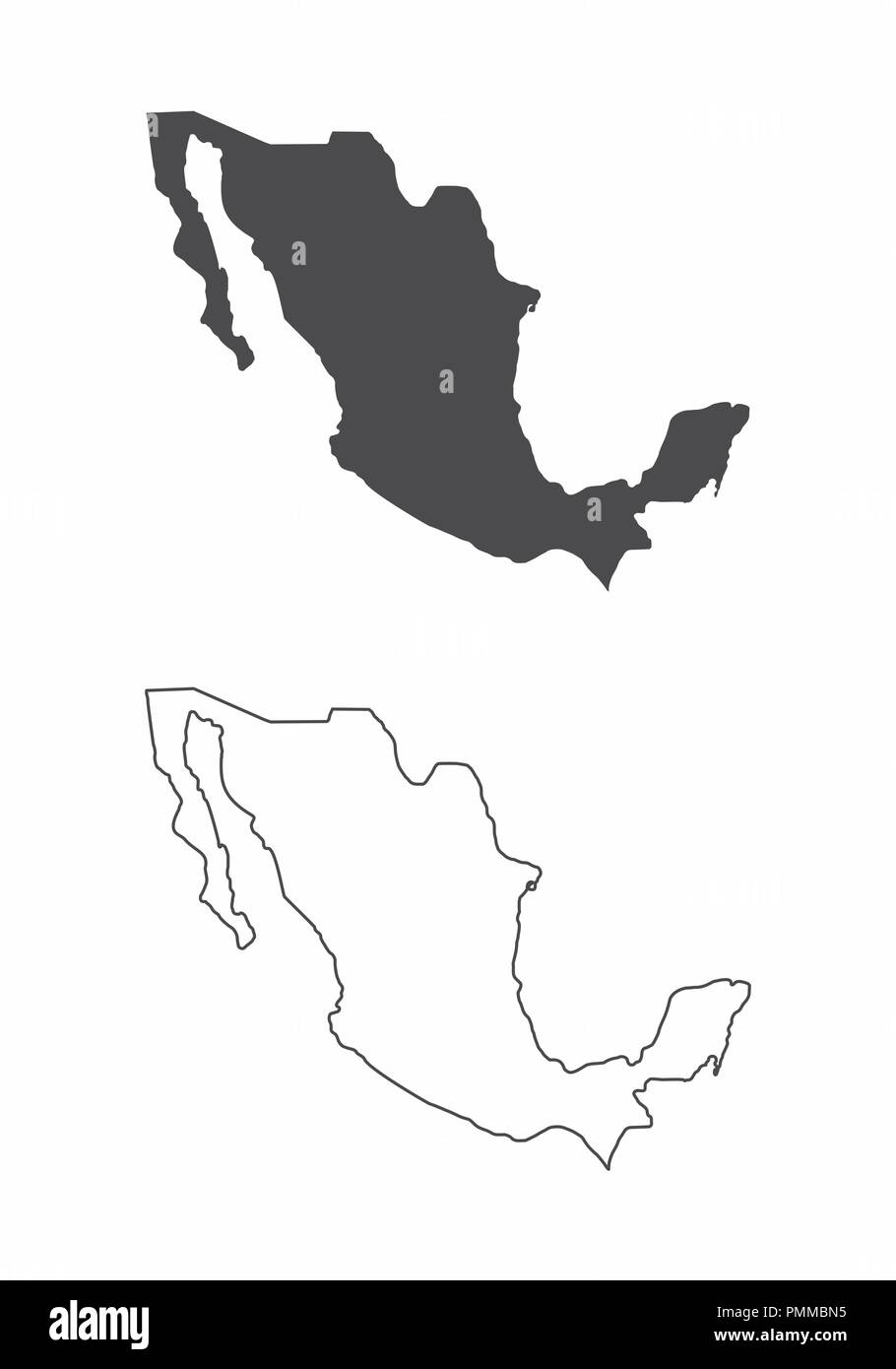Simplified maps of Mexico. Black and white outlines Stock Vector Image ...
