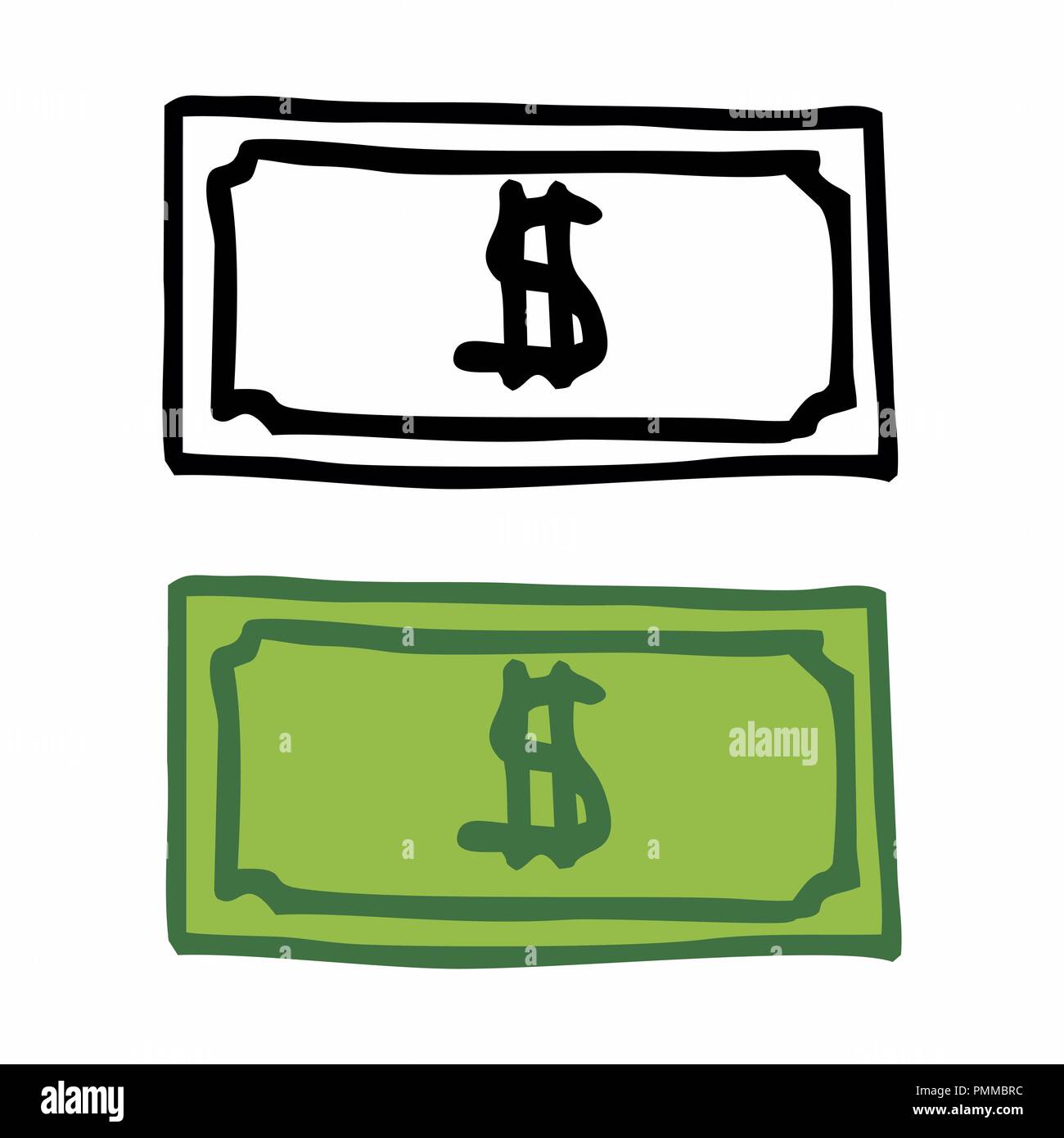 Hand drawn style illustration of banknotes on white background Stock ...