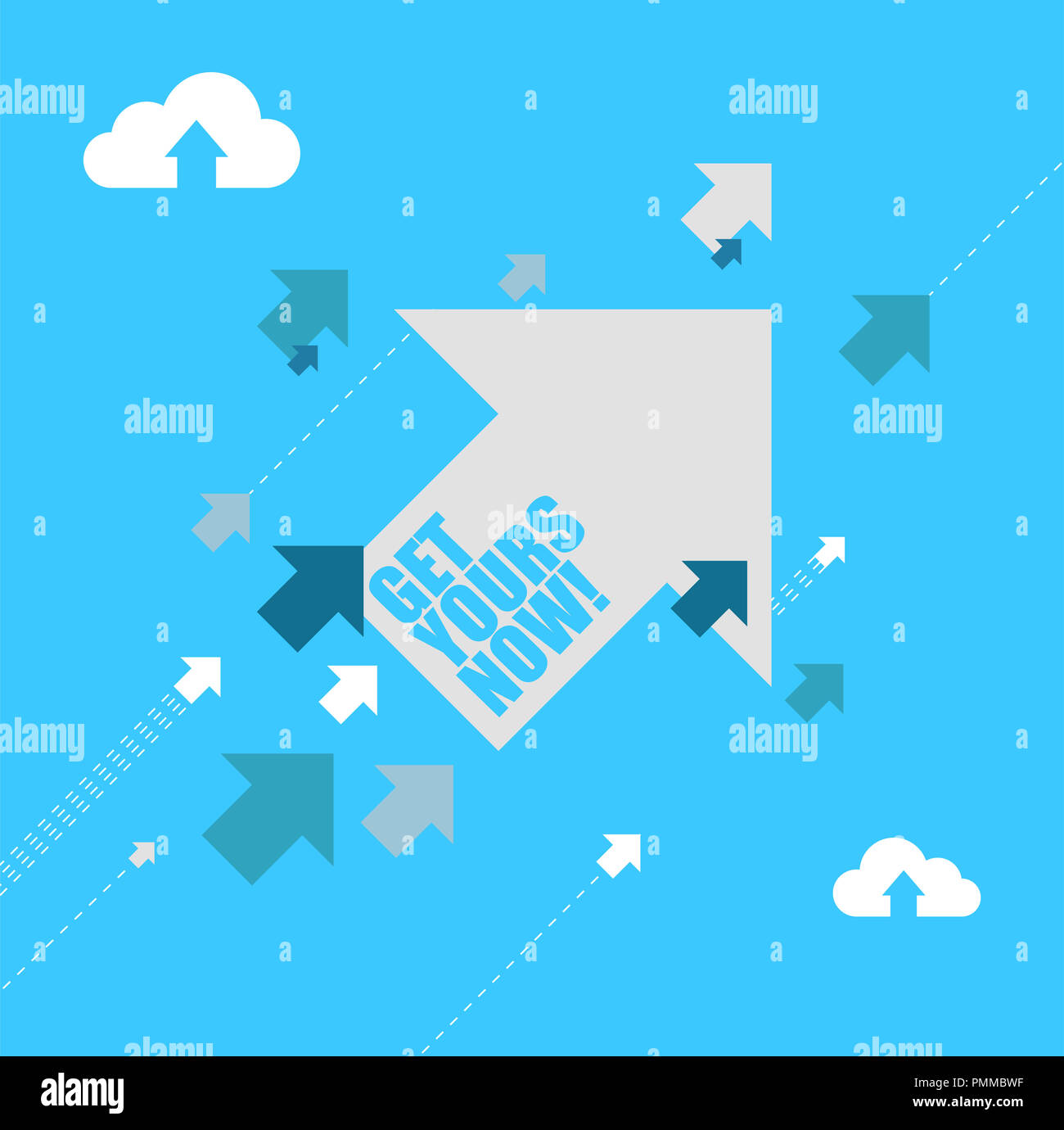 get yours now multiple arrows following a leader concept, isolated over ...