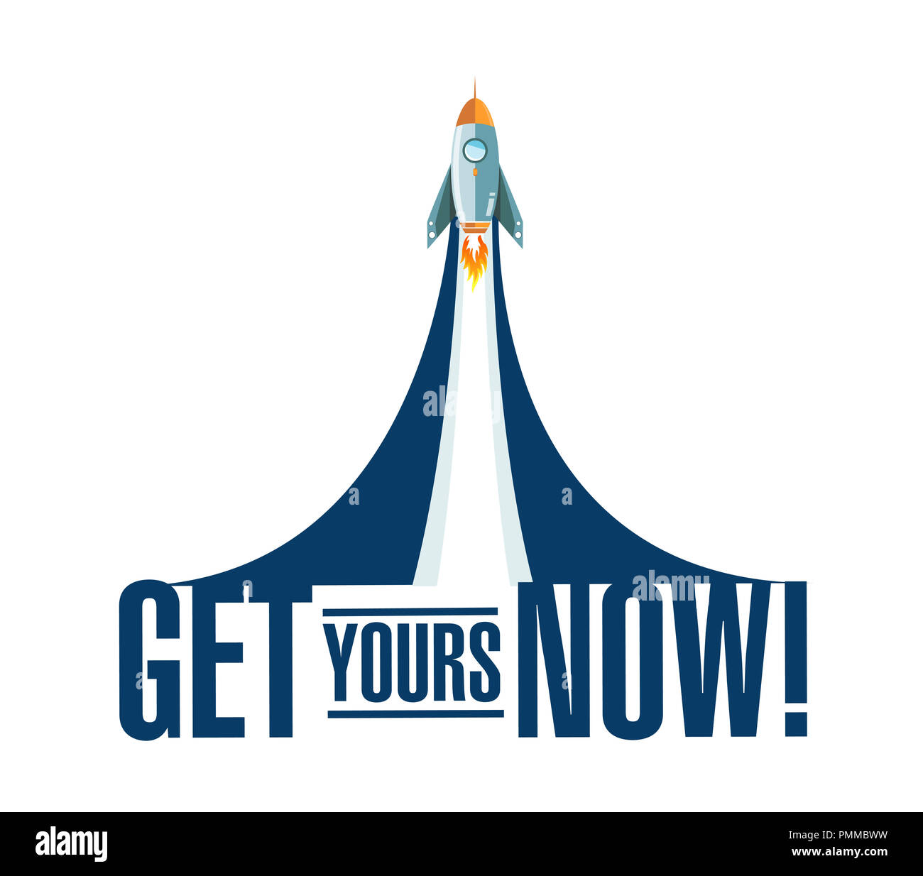 get yours now rocket smoke message illustration isolated over a white ...
