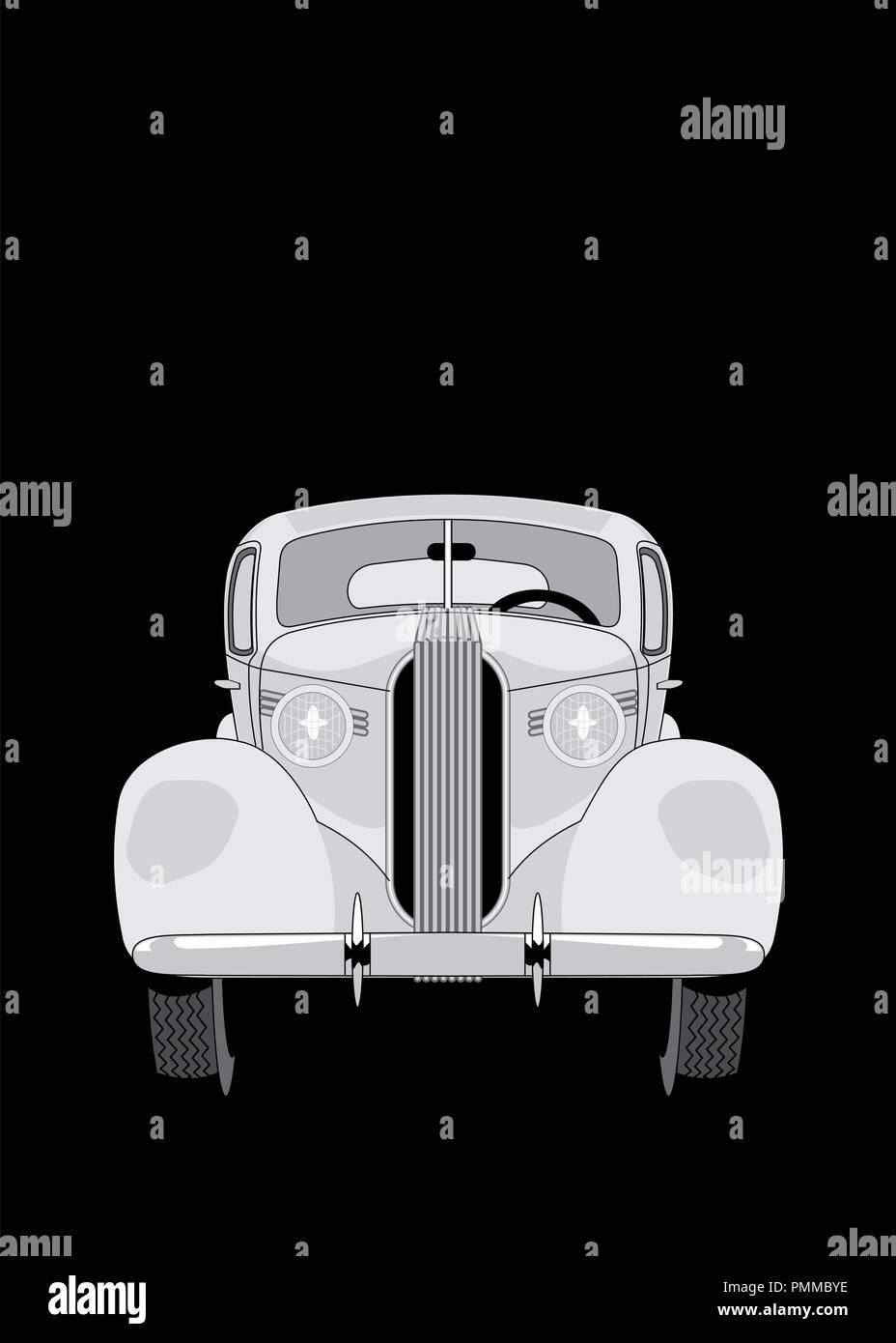 Grayscale illustration of an old car on dark background Stock Vector ...