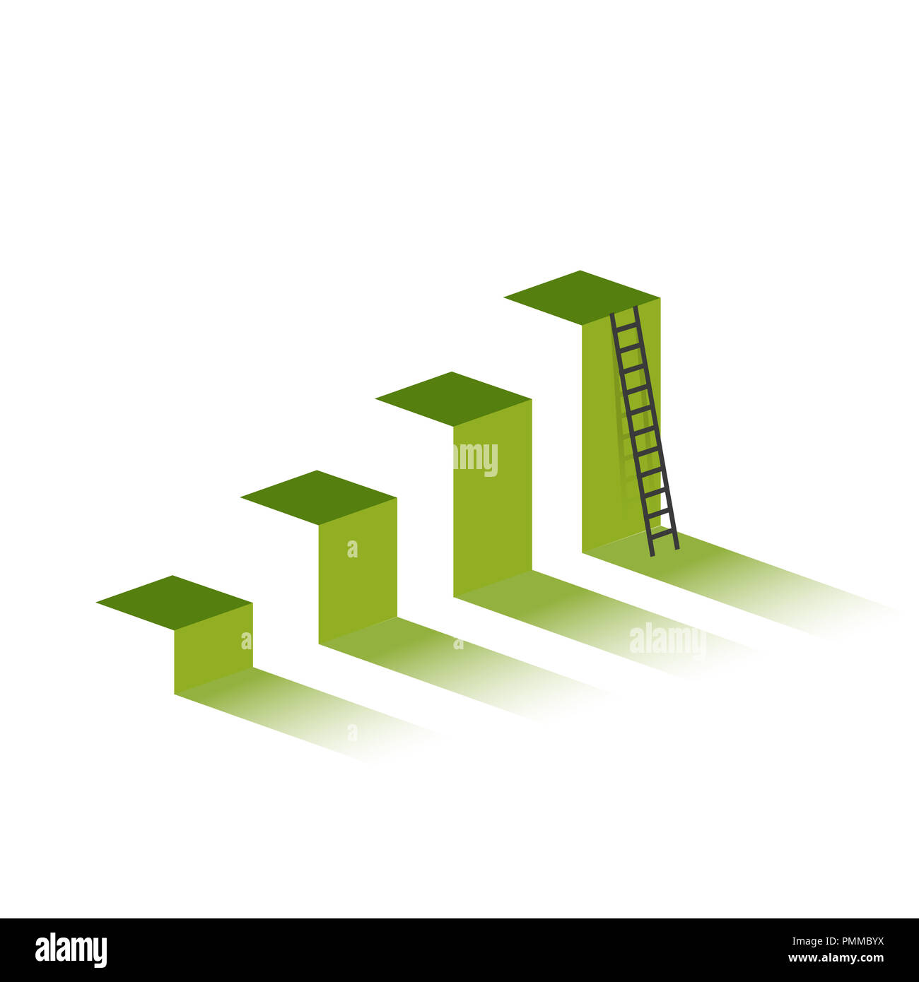 green graph with ladder to mountain peak. business graph concept ...