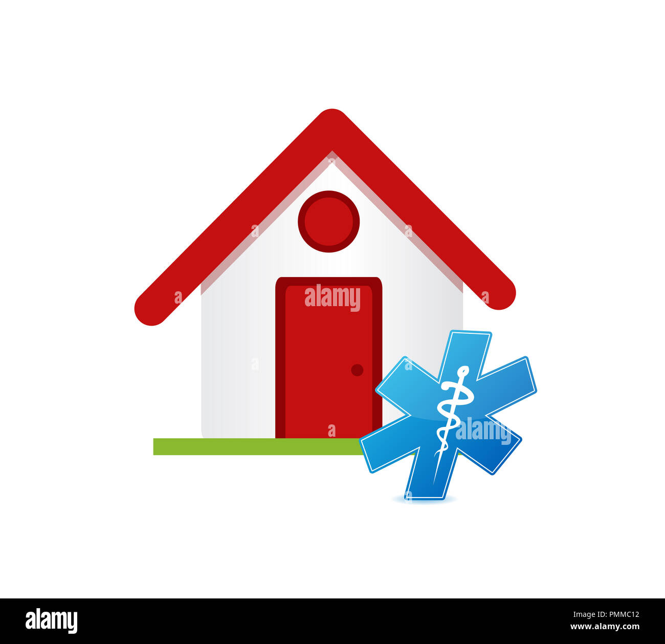 House and medical symbol icon over a white background Stock Photo - Alamy