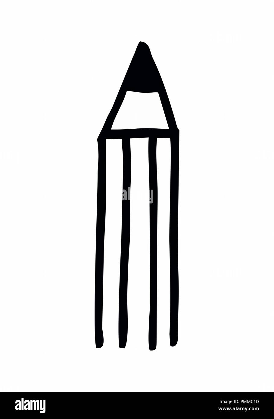 Hand-drawn style illustration of a pencil. Black outlines on white ...